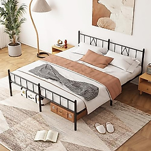 Mavesmog 14 inch California King Size Bed Frame Metal Platform Mattress Foundation with headboard Footboard，No Box Spring Needed/Under Bed Storage/Easy Assembly，Black