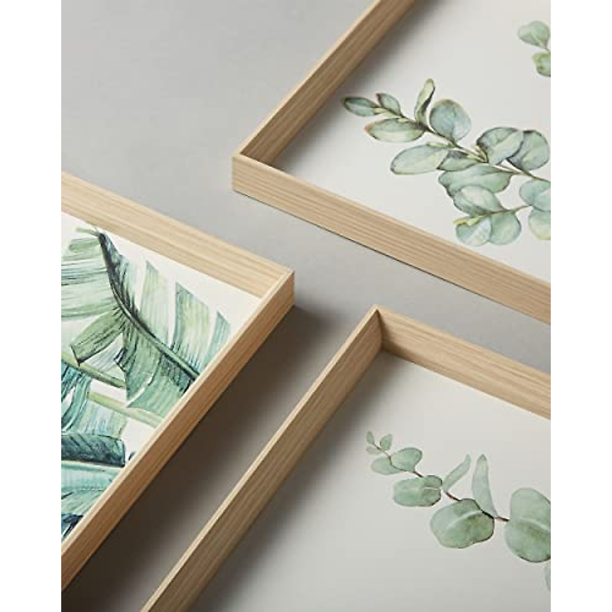HesenDot Framed Wall Art，Botanical Prints for Bedroom, Minimalist 3 Piece Wood Art Wall Decor Aesthetic, 16x12in High Frame Design Prints Flower Green Eucalyptus Leaf Artworks, MDF Framed Poster for Kitchen, Bathroom, Bedroom Set of 3