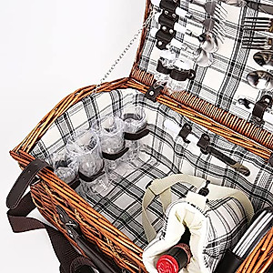 4-Person Picnic Basket Set with Complete Dinnerware - Ideal for Camping, Beach, Park, and Hiking Adventures