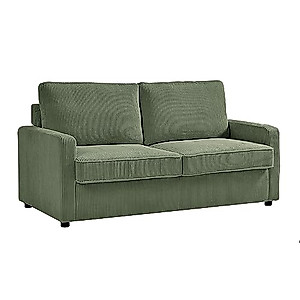 Container Furniture Direct Reversible Sleeper Sofa with Memory Foam Mattress, Comfortable and Durable Queen Size Bed Couch for Living Rooms, Upholstered with Corduroy Fabric, 70" Wide, Dark Green