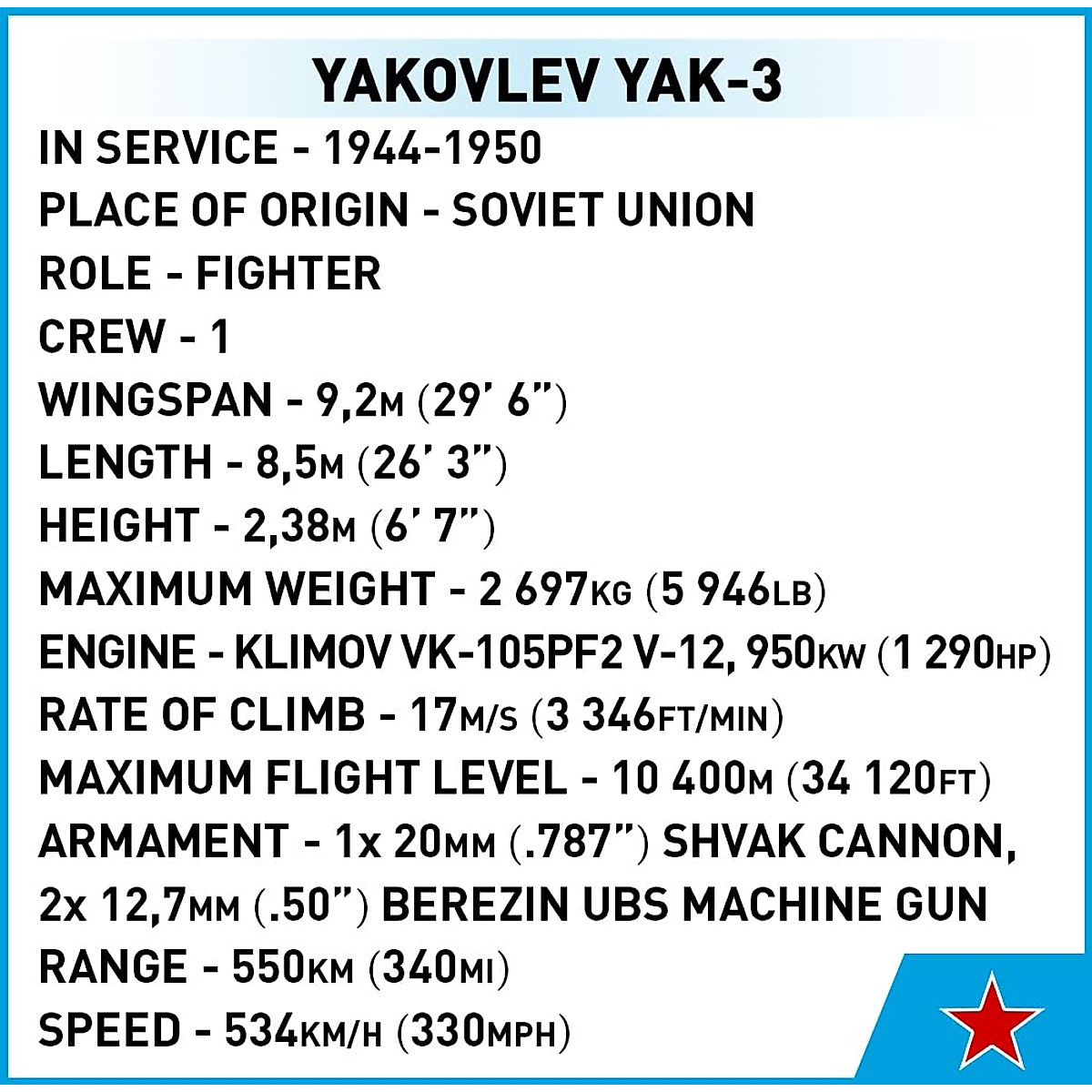 COBI Historical Collection WWII Yakovlev Yak-3 Plane