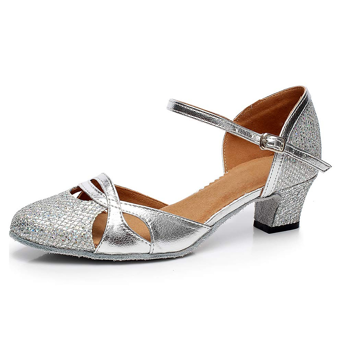 HROYL Womens Dance Shoes Ballroom Latin Salsa Tango Closed Toe Party Weding Dress Shoes,ZU-QJW7007,Silver-7-1999-38,US7.5