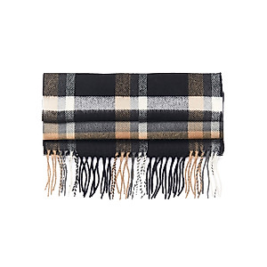 INVERNO Super Soft Luxurious Cashmere Feel Warm Winter Pattern Design Unisex Scarf (Black Tan Plaid)