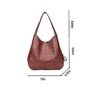 Idoravan Vintage Leather Shoulder Bag for Women Purse Handbag with Back Zipper Pocket Large (Coffee)
