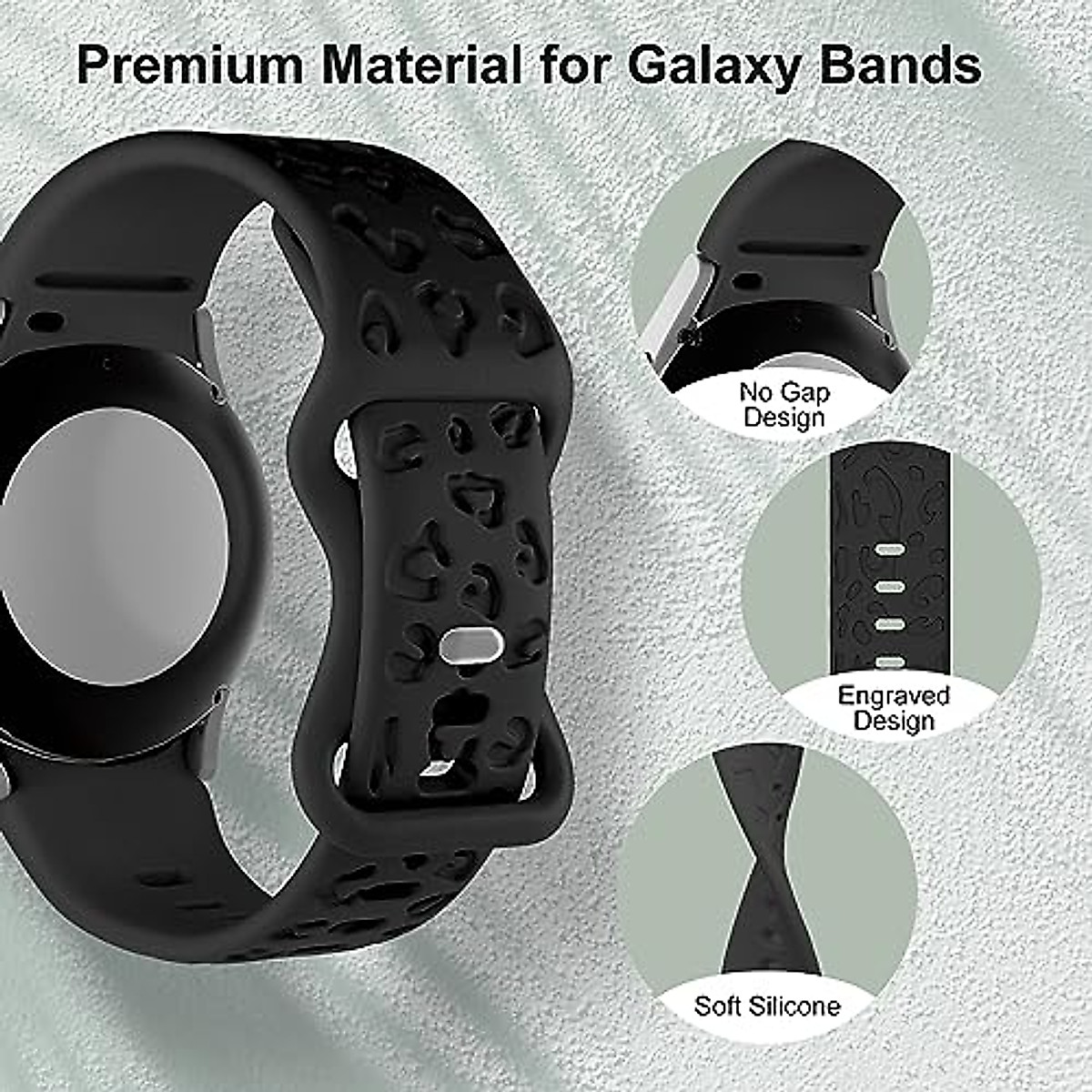 Bandkids 3 Pack Leopard Engraved Bands Compatible for Samsung Galaxy Watch 6/Galaxy Watch 5/Galaxy Watch 4 40mm 44mm/Watch 4 Classic 42mm 46mm Watch 6 47mm 43mm,20mm Adjustable Soft Silicone Bands