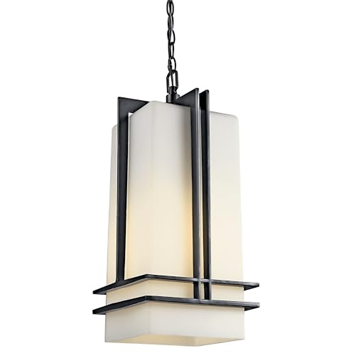 Kichler Tremillo 17" Outdoor Pendant Hanging Light in Black, Exterior Porch Light with Satin Etched Cased Opal Glass, (17" H x 6.5" W), 49205BK
