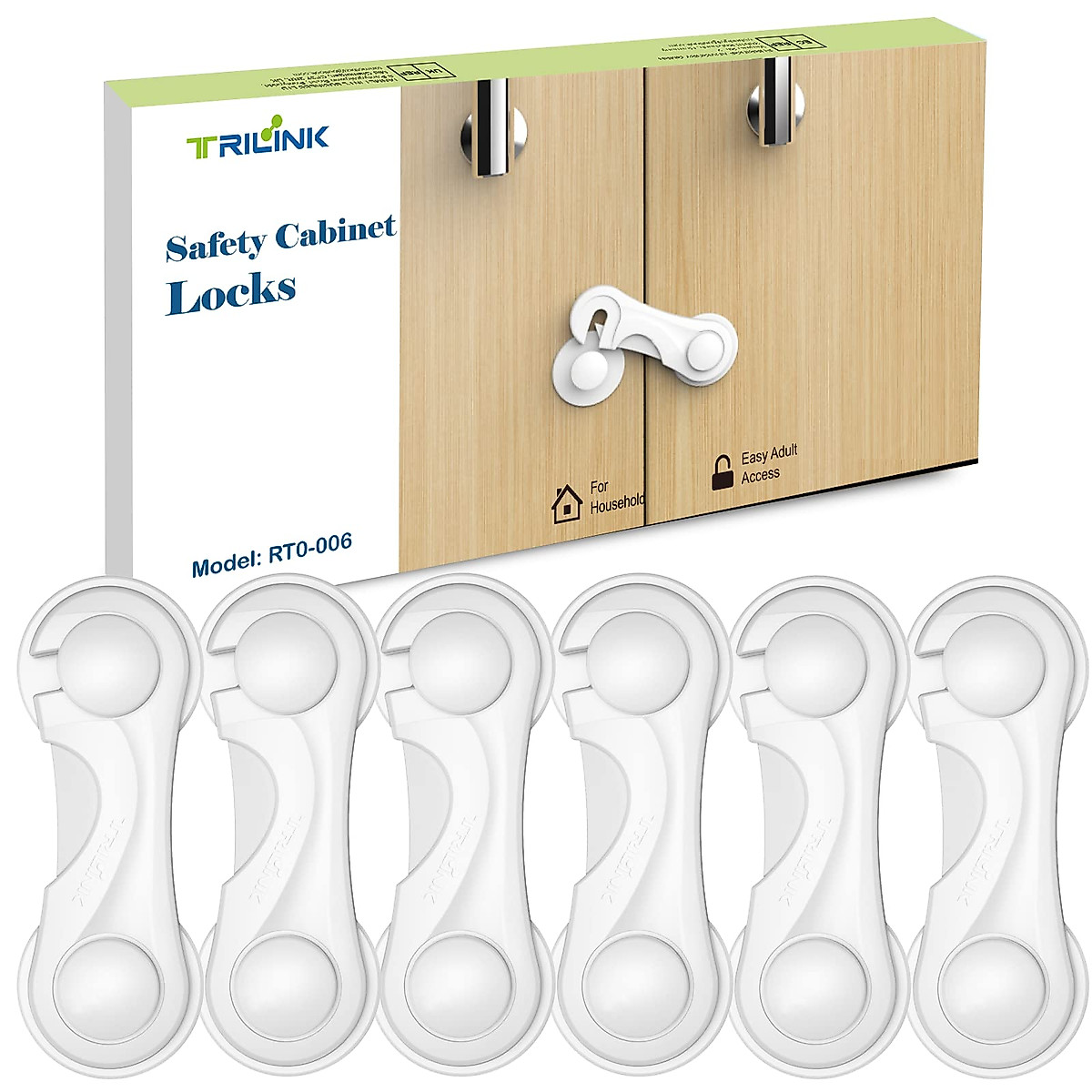 TRILINK Cabinet Locks for Babies 6 Pack, Baby Proofing Baby Safety Locks, Child Locks for Cabinets, Fridge Locks for Kids, Strong Adhesive No Drilling-Durable-Multifunctional for Furniture Kitchen