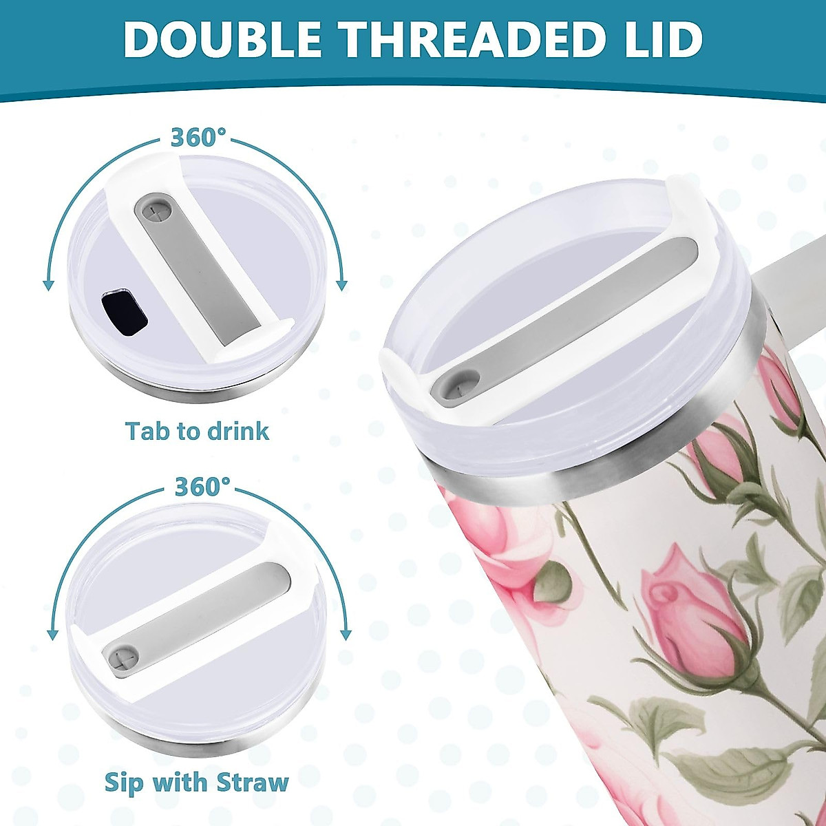 30 oz Chic Pink Rose Insulated Tumbler with Handle, Stainless Steel Vacuum Water Bottles with Lid and Straw for Water, Iced Tea or Coffee