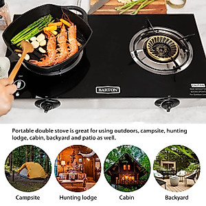 Barton Double Burner Stove w/Auto Ignition Glass Top Deluxe Outdoor Propane Portable Camping Cooking Range
