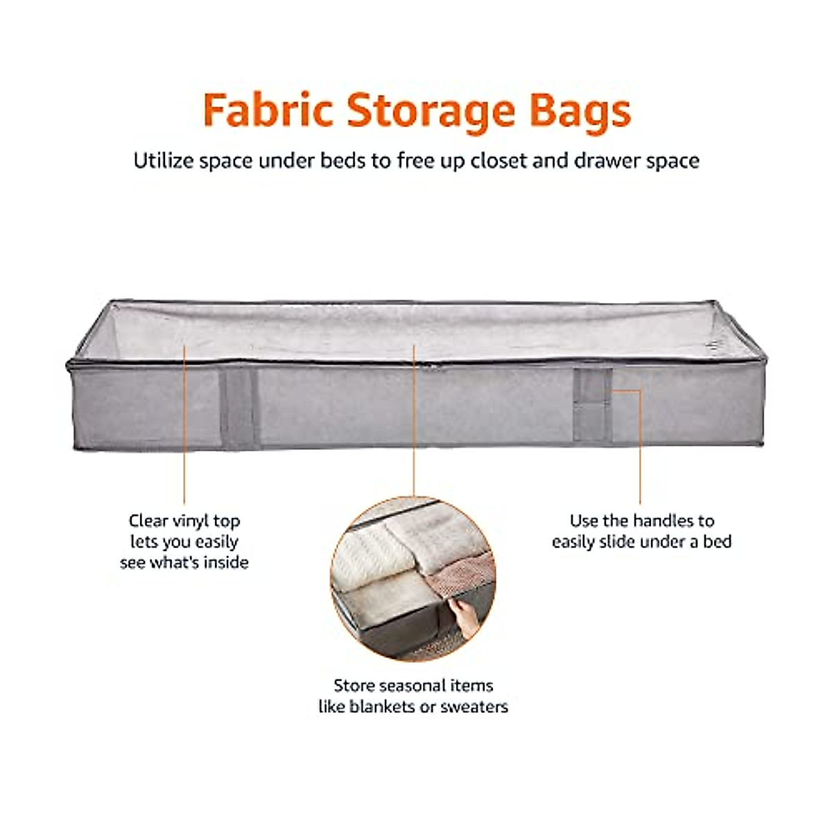 Amazon Basics Under Bed Fabric Storage Container Bags with Window and Handles - 2-Pack, 18 x 42 x 6 Inches, Gray