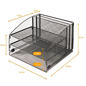 OUTWOLF Desk File Organizer,Paper Letter Tray Organizer,Mesh Desktop File Folder Hoder Organizer, Metal Document File Tray,Black