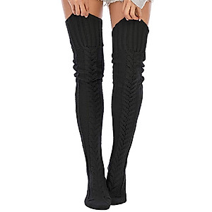 Leoparts Women's Cable Knitted Thigh High Boot Socks Extra Long Winter Stockings Over Knee Leg Warmers