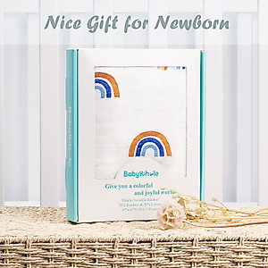 BabyWhale Muslin Swaddle Blanket with Hat and Headband Bow, Rainbow Pattern Swaddle Set for Baby Boys ＆ Girls, Newborn Soft Breathable Unisex Receiving Blanket Wrap, 47x47 inches