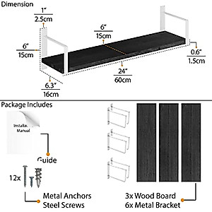 Wallniture Toledo Floating Shelves for Wall Decor, Bookshelf Living Room Decor, Kitchen Organization Bathroom Shelf Set, Wall Shelves for Bedroom 24" Black Shelf Set of 3