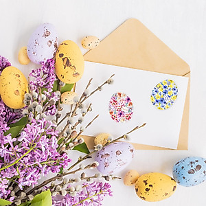 Whaline 500Pcs Easter Stickers Easter Floral Egg Shape Label Stickers Colorful Flower Pattern Decals Self-Adhesive Envelope Sealing Stickers for Spring Easter Holiday Scrapbooking Cards Gift Supplies