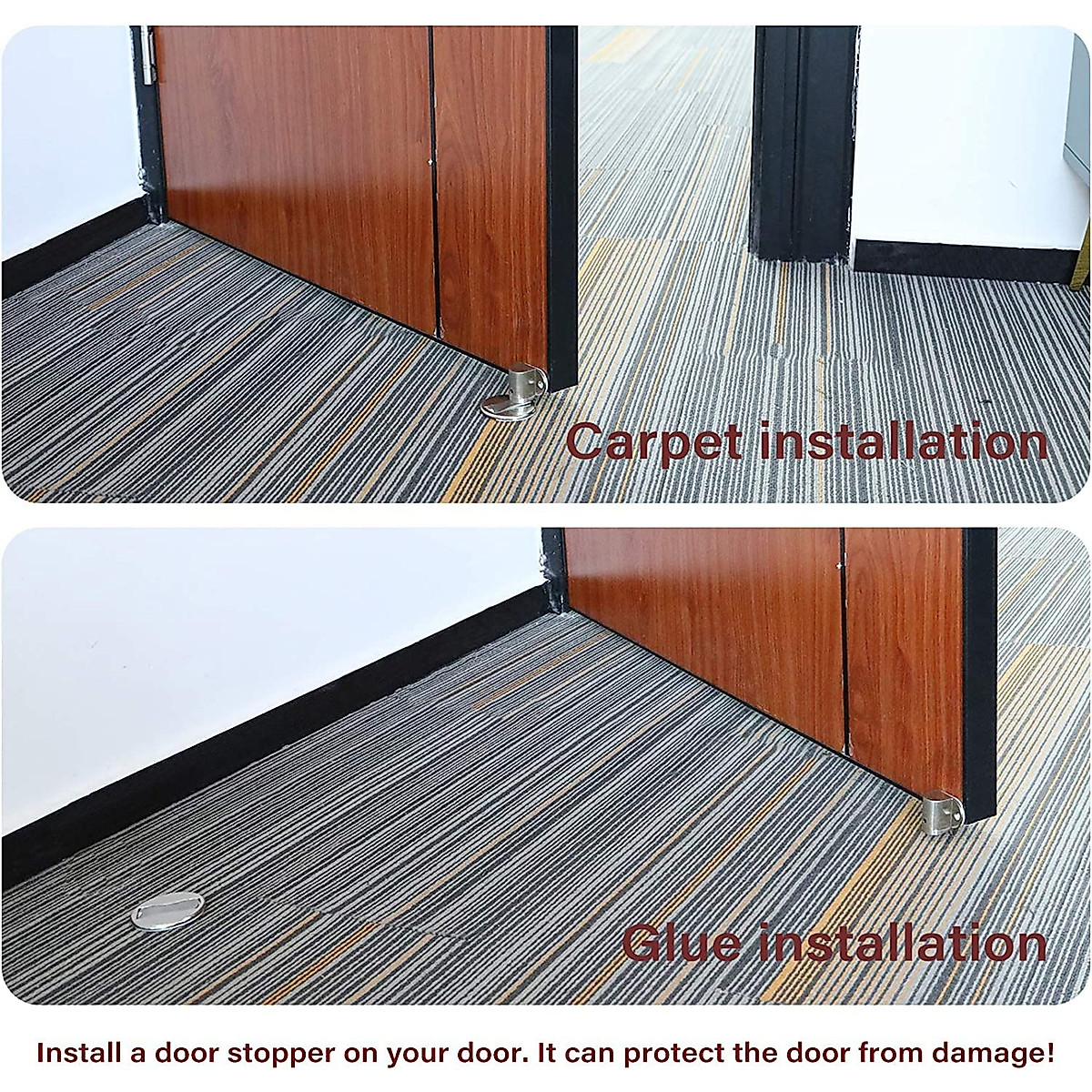 Magnetic Door Stop,CAUDEER,Magnetic Door stoppers for Bottom of doorr,2sets Adhesive No Drilling,Protect The Door from Collision When Opened (Silver -2)