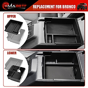 Mabett Console Organizer Tray for Bronco Accessories, Armrest Storage Box fit Bronco 2021 2022 2023 2024 2/4-Door wiht Non-Slip Mat Black