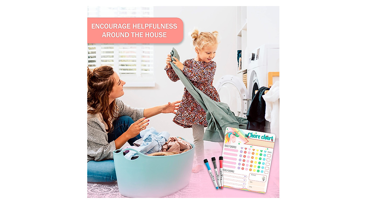 Magnetic Dry Erase Chore Chart for Kids - Fun Unicorn Design & Motivation