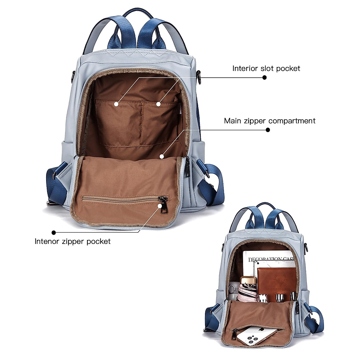 Telena Backpack Purse for Women, PU Leather Anti Theft Travel Backpack Purse Shoulder Bags with Tassel Dusty Blue