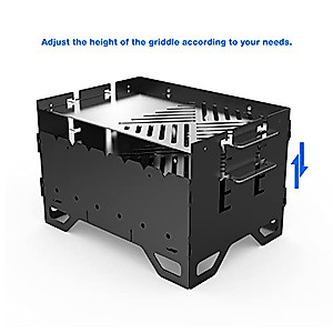 Onlyfire Chef Portable BBQ Grill, Foldable Charcoal Grill Barbecue Smoker with 7 PCS Stainless Steel Kebab Skewers & BBQ Griddle for Outdoor Cooking, Camping and Picnic