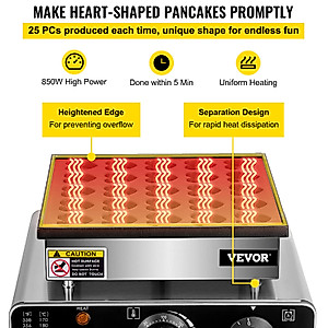 VEVOR Mini Dutch Pancake Maker, Heart-Shaped Dutch Pancake Machine, 25PCs Pancake Maker Electric Commercial, 850W Mini Pancake Maker, 110V Proffertjes Muffin Waffle Maker for Kitchen Bakery Snack Bar