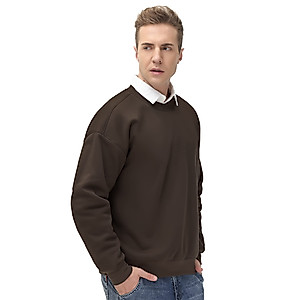 THE GYM PEOPLE Men's Fleece Crewneck Sweatshirt Thick Loose fit Soft Basic Pullover Sweatshirt(Brown, Small)