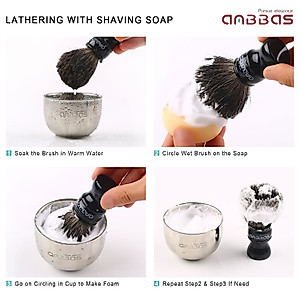 Shaving Set, 4in1 Anbbas Pure Black Badger Shaving Brush with Long Resin Handle and Acrylic Thicken Shaving Stand,Soap Bowl Stainless Steel and Goat Milk Shaving Soap 100g Men Gift Kit