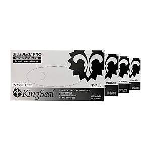 KingSeal 100 Count UltraBlack-PRO Nitrile Medical Grade Exam Gloves, Black, Professional Grade 5 MIL, Size X-LARGE Textured, Tattoo, Automotive, Plumbing, Cleaning - 100 Gloves