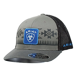 ARIAT Men's Flexfit 110 Southwest Design, Grey, Black Mesh Back, Snapback
