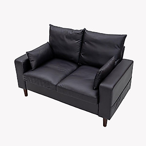 Panana Small Modern Loveseat Couch Sofa Upholstered Faux Leather 2-Seat Sofa Couch Love Seats Furniture for Small Space,Living Room,Studio,Apartment with 2 Pillows,Black