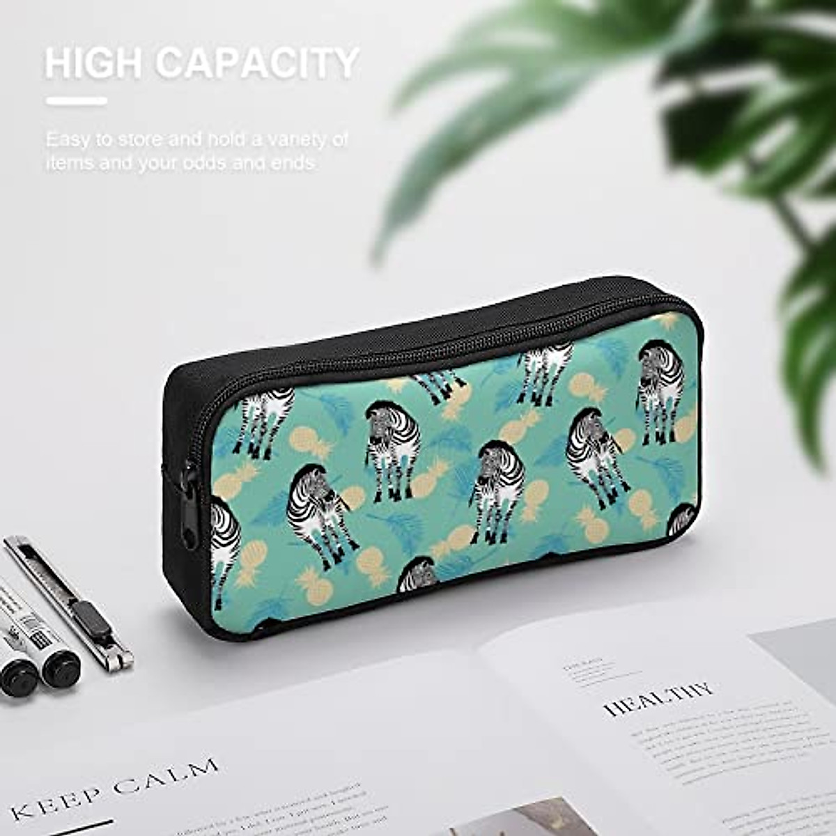 Zebra Animal Pattern Pencil Case Makeup Bag Big Capacity Pouch Organizer for Office College