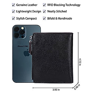 AINIMOER Women's RFID Blocking Leather Small Compact Bi-fold Zipper Pocket Wallet Card Case Purse with id Window (Lichee Black)