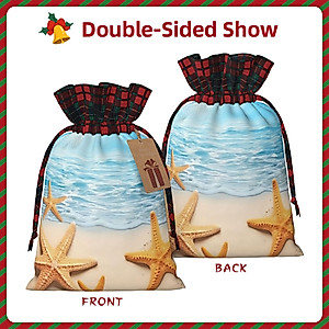 Christmas Gift Bags with Drawstring Burlap Gift Bags 3D Summer Starfish Christmas Linen Bags for Xmas Party Candy Bags with Cards Xmas Reusable Wrapping Bags Christmas Linen Treat Bags for Holiday