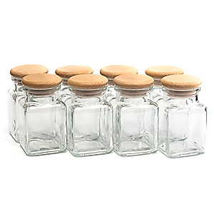 Kirrex Glass Spice Jars with Wooden Lid, 5oz (8 Jars)