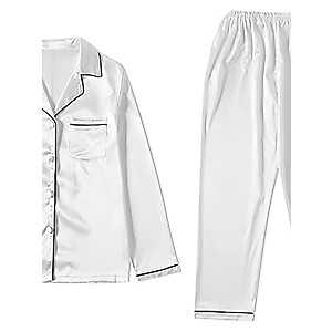 LYANER Women's Pajamas Set 7pcs Silk Satin Sleepwear Loungewear Cami Shirt Pj Set White Small