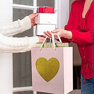 12 Pcs 13" Gift Bag with Tissue Paper Gold Glitter Heart for Wedding Valentine's Day Birthdays Bridal Showers Anniversaries Sweetest Day and More