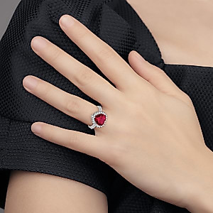 IceCarats 925 Sterling Silver Lab Grown Created Red Ruby White Cubic Zirconia CZ Heart Love Halo Round Ring Size 7
