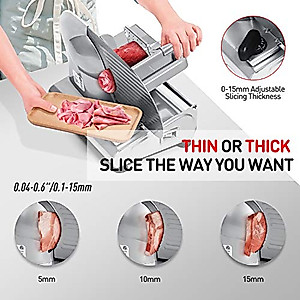 Meat Slicer, Techwood Electric Deil Food Slicer with Removable 9” Stainless Steel Blade, Deli Cheese Fruit Vegetable Bread Cutter with Adjustable Knob for Thickness, Food Carriage & Non-Slip Feet