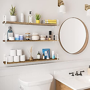 Wallniture Toledo 36"x6" Floating Shelves for Wall, Floating Bookshelf Living Room, Wall Shelves for Bedroom, Bathroom, Office & Kitchen Shelves Burnt Finish Set of 3