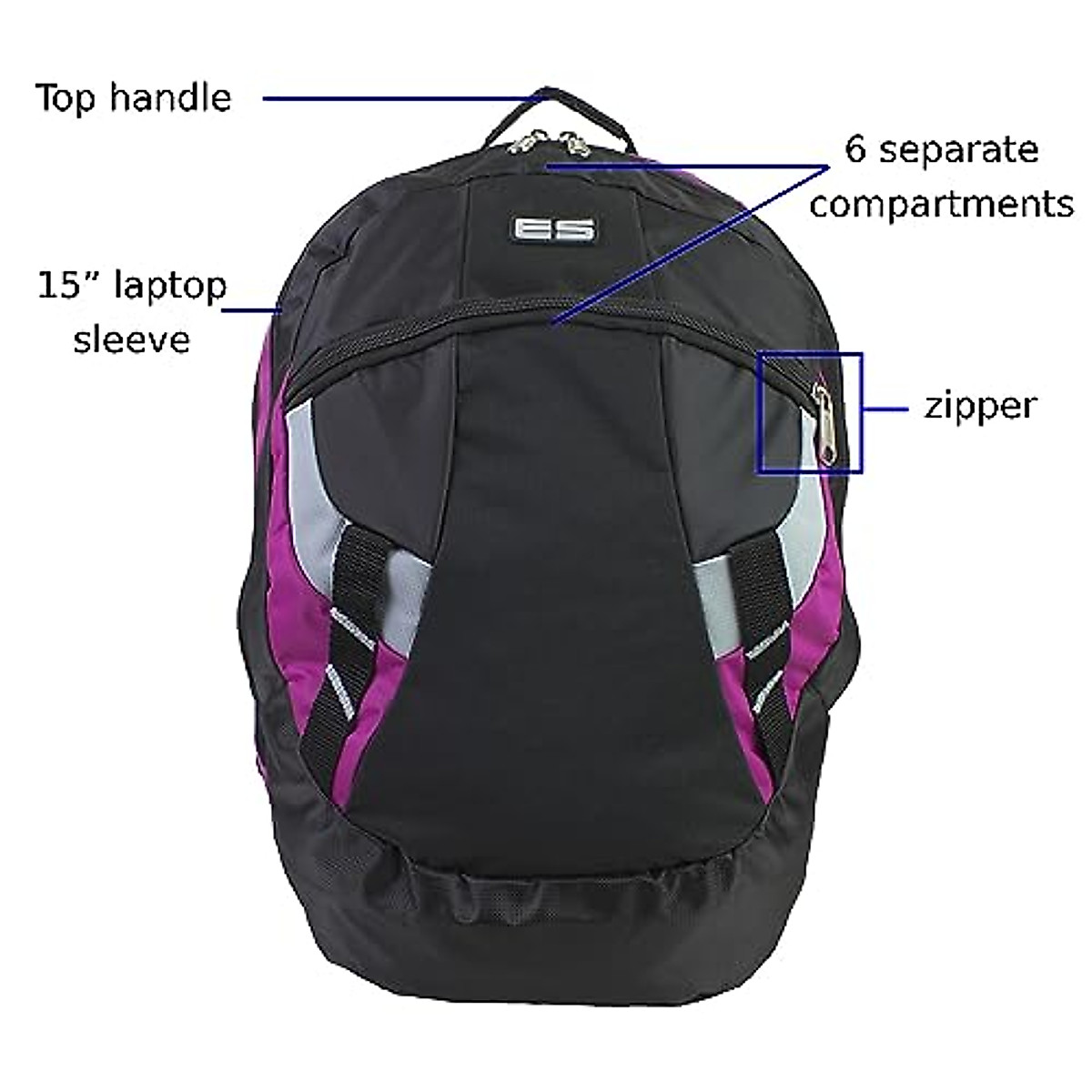Eastsport Oversize Multifunctional Sports Backpack for Work, Travel, Outdoors - Black/Magento Pink