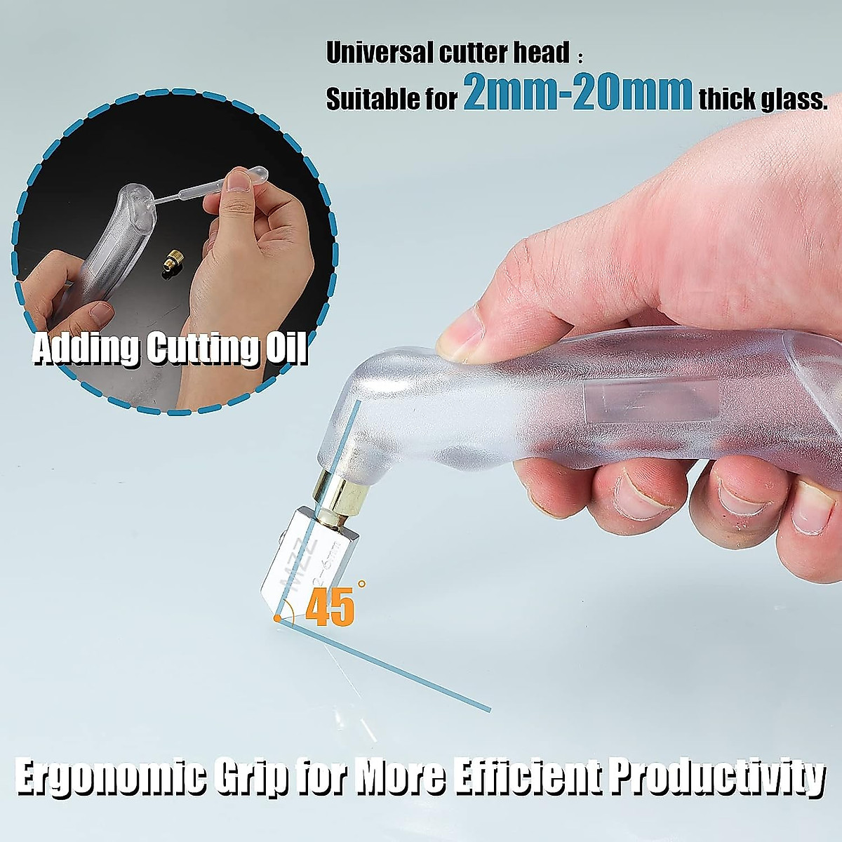 NewShark Glass Cutter Pistol Grip (3mm-15mm), Ergonomic Grip Tungsten Carbide Glass Cutting Tool with Oil Reservoir, Perfect for Glass Cutting/Tiles/Mirror/Mosaic/Window