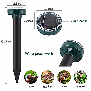 ELLASSAY Ultrasonic Mole Repellent Solar Powered 8 Pack Sonic Mole Deterrent Spikes,Snake Gopher Vole Repellent for Lawn Garden & Yard,Gopher Deterrent,Groundhog Repeller