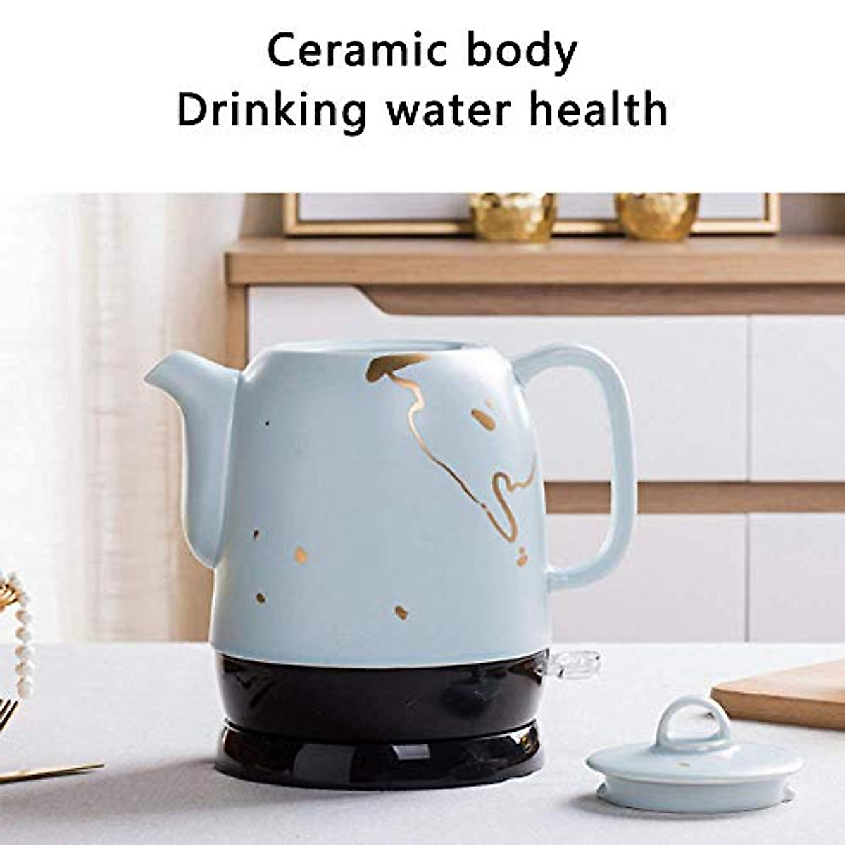 SieHam Kettles,Ceramic Cordless Kettle Teapot-Retro Red 1.5L, 1380W Water Fast for Tea, Coffee, Soup, Oatmeal-Removable Base, Boil Dry Protection