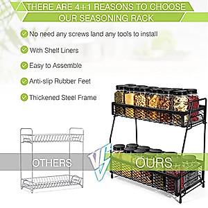 Spice Rack Organizer for Countertop, 2 Tier Metal Foldable Non-Slip Countertop Organizer, Countertop Spice Rack for Kitchen Bathroom Countertop(Black)
