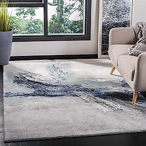 SAFAVIEH Galaxy Collection Area Rug - 9' x 12', Blue & Grey, Modern Abstract Design, Non-Shedding & Easy Care, Ideal for High Traffic Areas in Living Room, Bedroom (GAL117M)