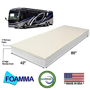 Foamma 7” x 42” x 80” Camper/RV Travel Memory Foam Bunk Mattress Replacement, Made in USA, Comfortable, Travel Trailer, CertiPUR-US Certified, Cover Not Included