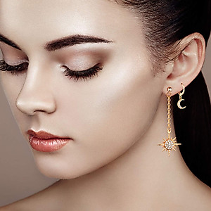 4 Pairs Moon Earrings Star Earrings Exaggerated Boho Earrings Retro Moon Dangle Drop Rhinestones Earrings Sun for Halloween Christmas Women Girls Gift