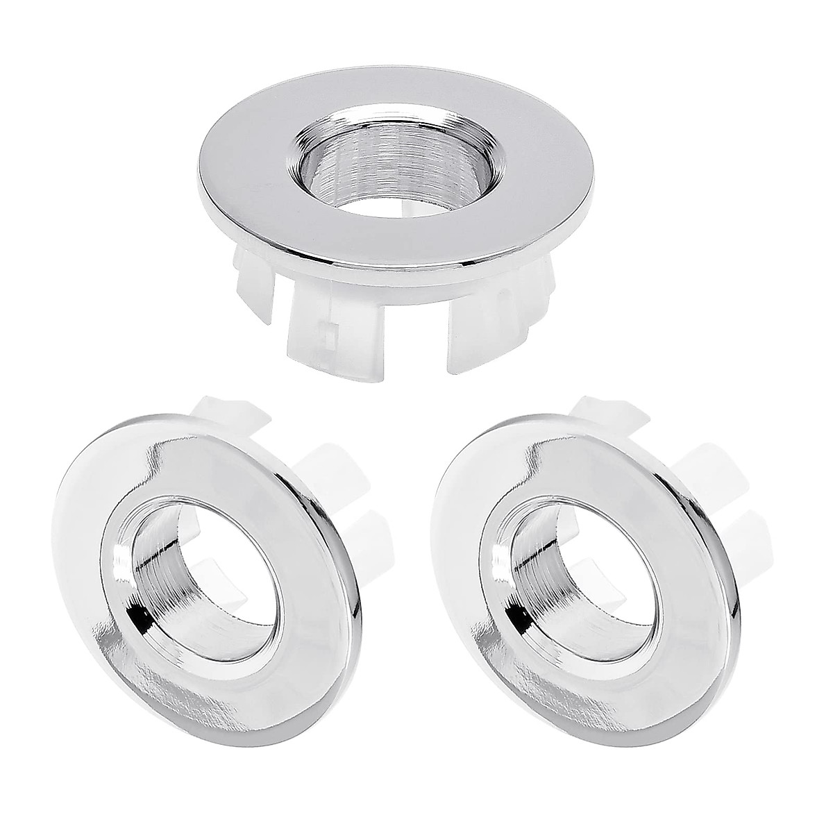 Qjaiune 3 Pack Bathroom Sink Overflow Trim Ring, Electroplating Chrome Overflow Drain Cover Round Basin Cover, Vanity Sink Overflow Cap Small Sink Insert, Brass Hole Cover for Kitchen Bathtub
