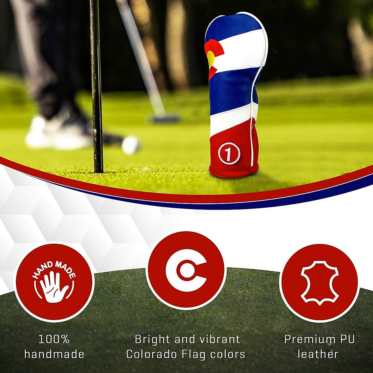 Pins & Aces Colorado Tribute Premium Golf Club Head Cover - Premium, Hand-Made Leather Headcover - CO Flag Styled, Tour Quality Golf Club Cover - Style & Customize Your Golf Bag (Driver)