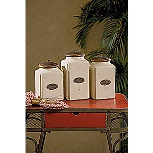 CC Home Furnishings Set of 3 Labeled Ivory Ceramic Kitchen Canisters with Lids Brown, 9-10-11"h x 5"w x 5"